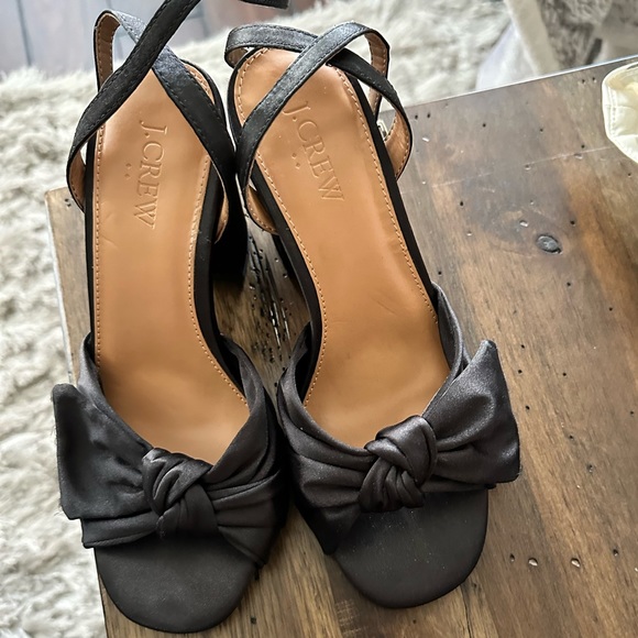 J. Crew | Shoes | J Crew Black Bow Satin Block Heel Shoes | Poshmark